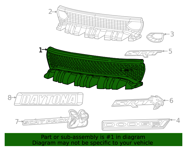 2015-2023 Dodge Charger Grille 68223889AC | TascaParts.com