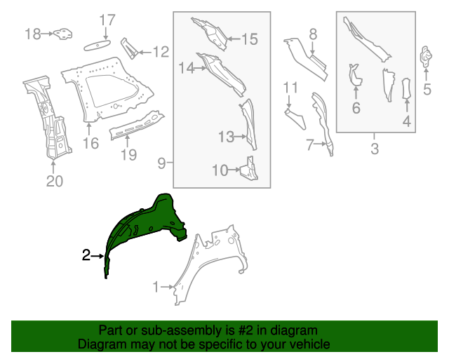 2014-2019 Toyota Highlander Inner Wheelhouse 61607-0E050 | OEM Parts Online