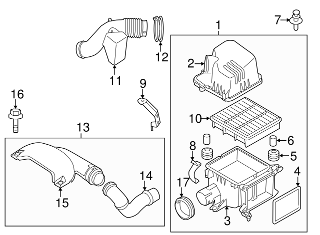 2010-2013 Kia Intake Duct 28130-1M550 | KIA Parts Zone