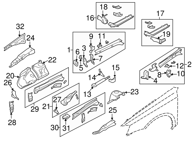 2008-2009 Subaru Fender Bracket - Passenger Side (RH) 51625AG8909P ...