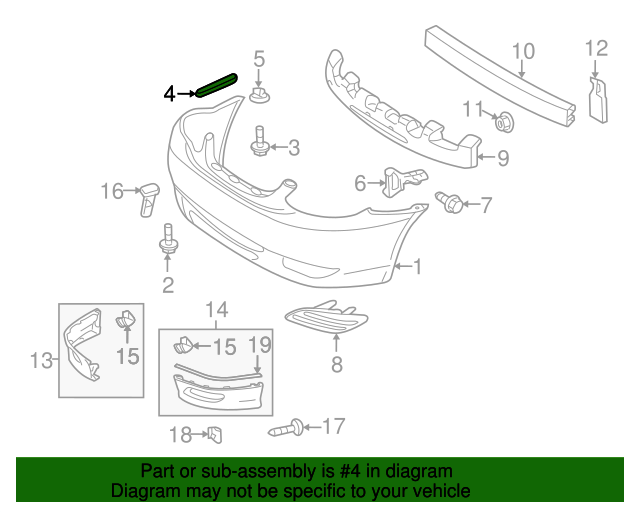 Genuine Toyota Bumper Cover Protector part# 52541-02020 for 2003-2008 ...