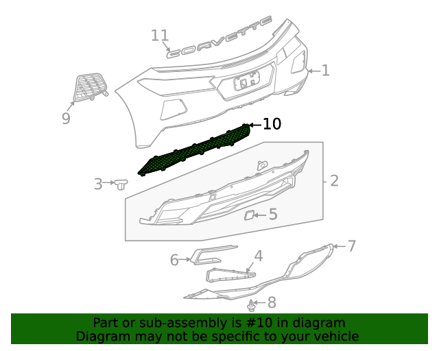 2020-2025 Chevrolet Corvette Black Rear Bumper Cover Center Grille ...