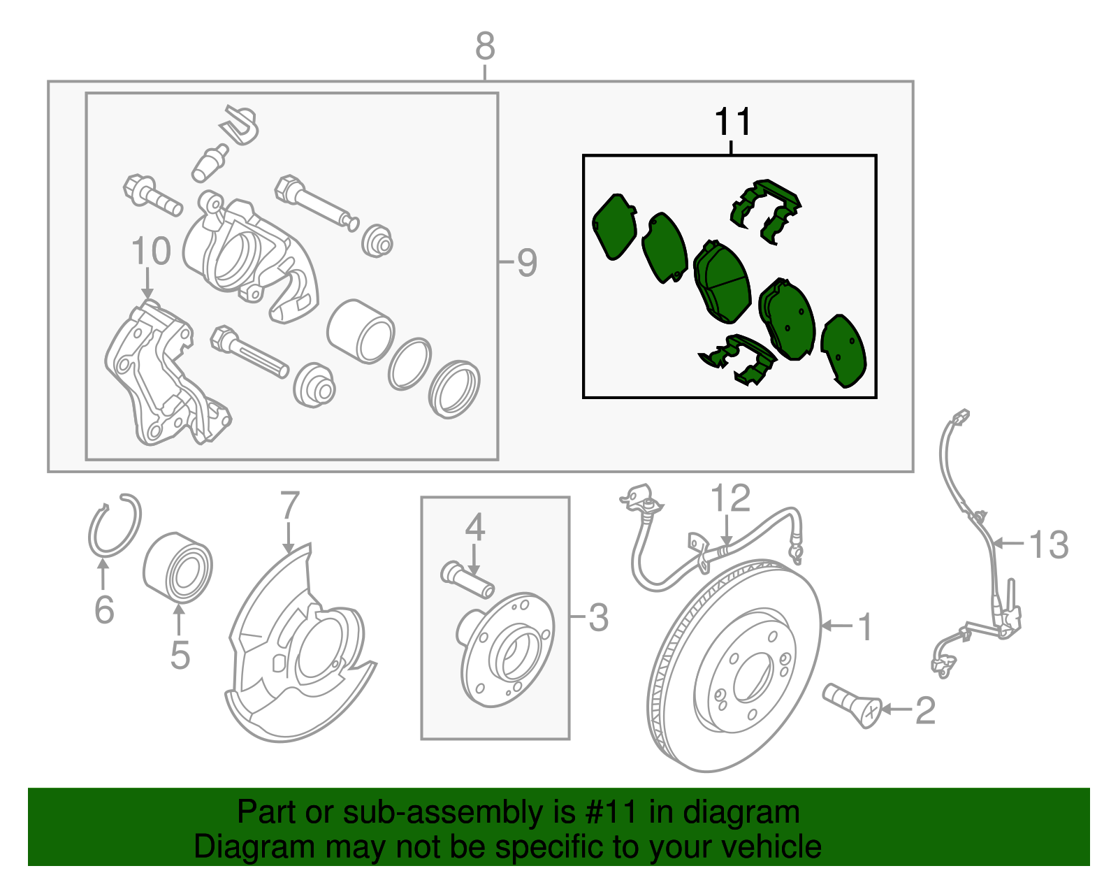 2011-2016 Hyundai Pad Kit Front Disc Brake 58101-3XA20--DS | OEM Parts ...