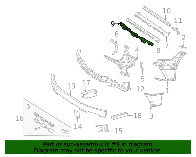 223-885-81-00 - Bumper Cover Support Rail 2021-2023 Mercedes-Benz ...