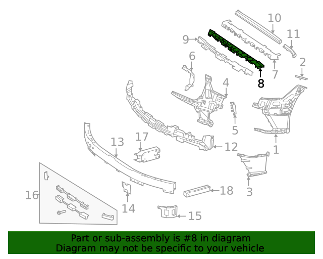 223-885-15-00 - Bumper Cover Support Rail 2021-2023 Mercedes-Benz ...