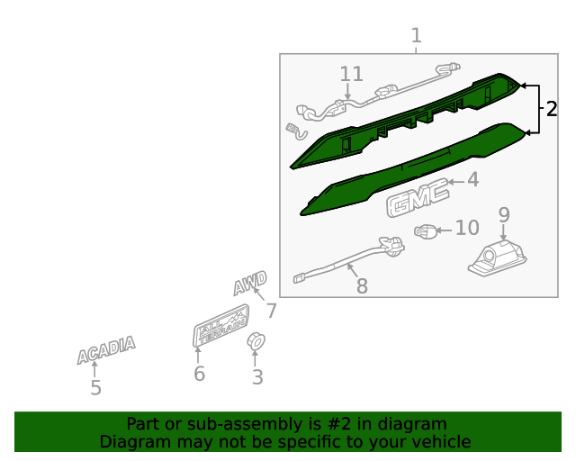 2017-2019 GMC Acadia Chrome Rear Closure Center Applique 84727544 ...