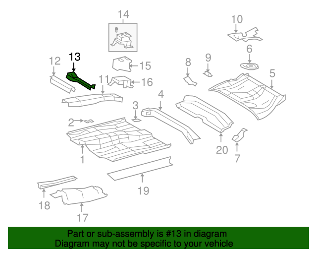57054-12020 - Floor Cross-Member - 2009-2013 Toyota Corolla | OEM ...