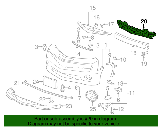 2014-2015 Chevrolet Camaro Front Bumper Fascia Energy Absorber 22829537 ...