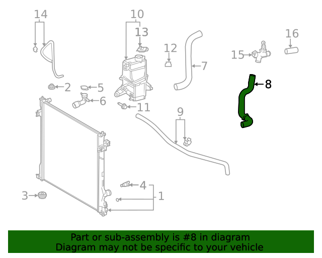 2020-2022 Toyota Highlander Radiator Hose 16573-0P010 | Toyota Parts Center
