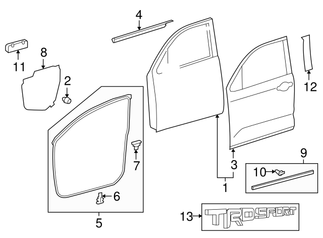 2007-2022 Toyota Weatherstrip Assembly, Front Door Glass, Outer Right ...