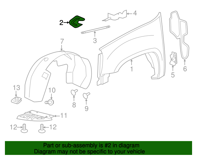 2007-2014 GM Rear Driver Side Upper Fender Brace with Nuts 15185449 ...