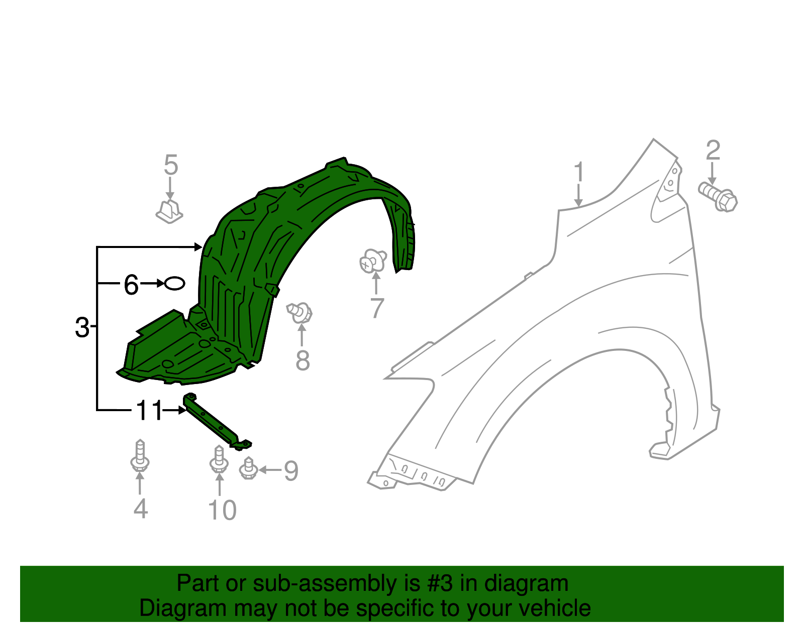 2015-2021 Subaru Fender Liner Front , Drivers Side WRX Sedan 59110VA010 ...