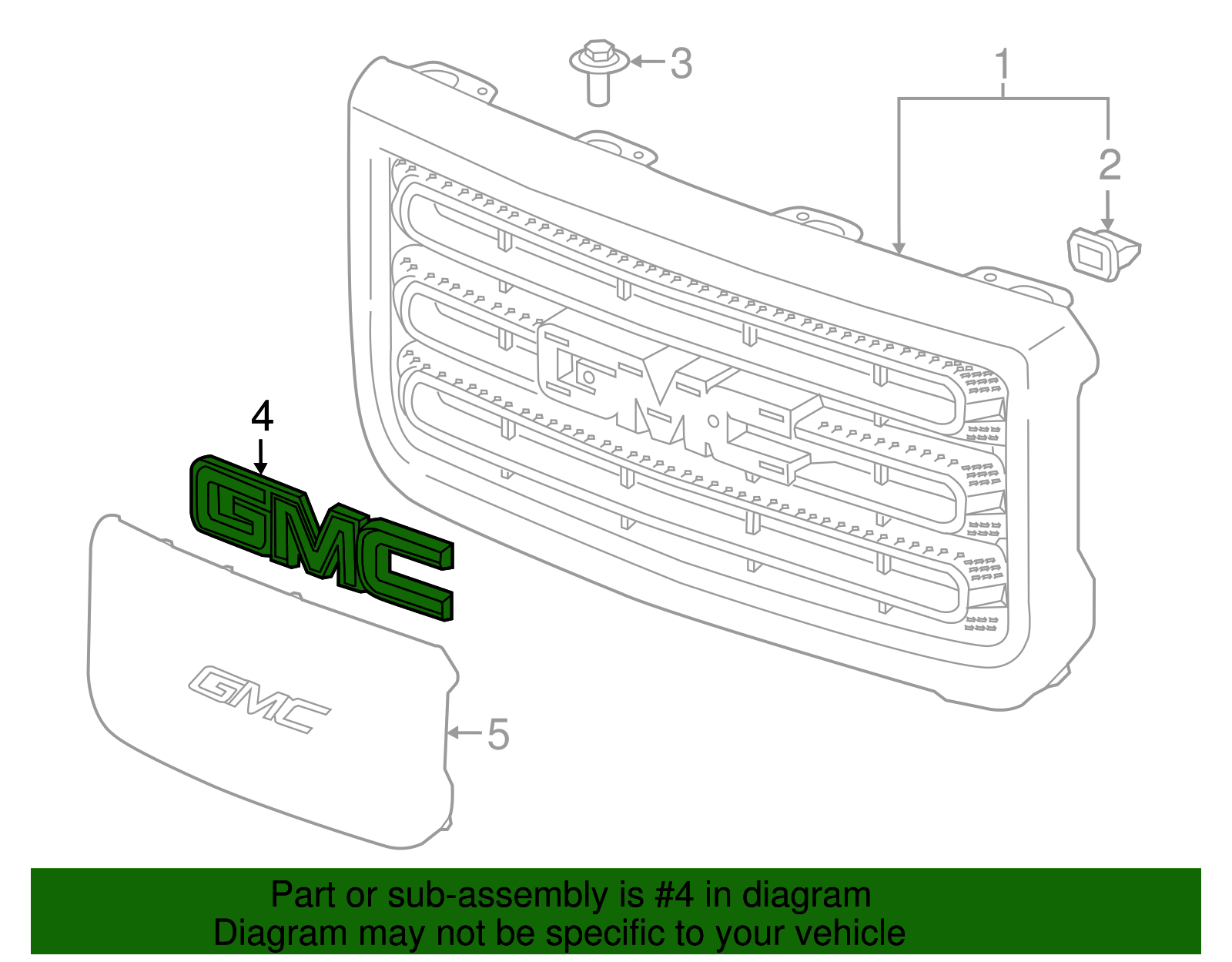 2014-2019 GMC Front Grille GMC Emblem 23122159 | Courtesy Parts