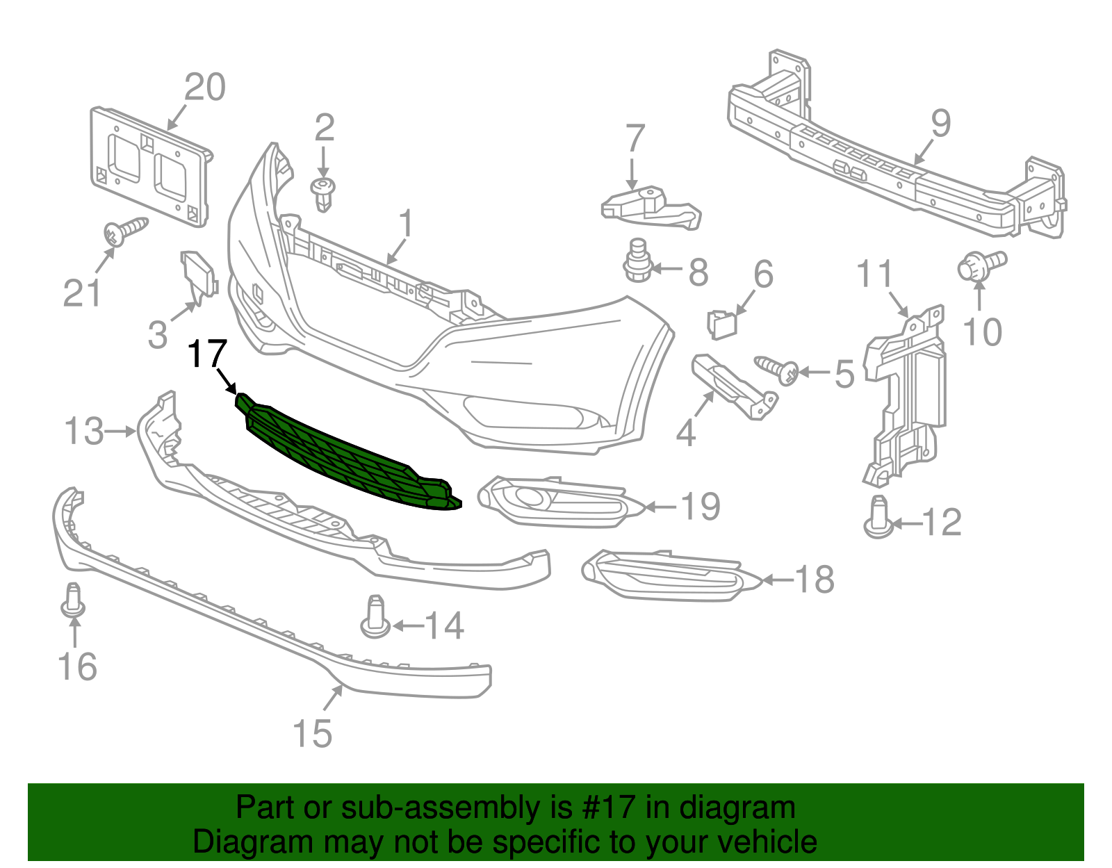 71103-T7W-A00 - Grille Front Bumper (Lower) - 2019 2020 Honda HR-V ...