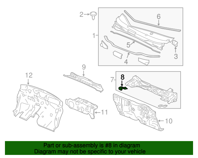 61124-TM8-A00ZZ - Cowl Panel Bracket 2010-2014 Honda Insight | Honda ...