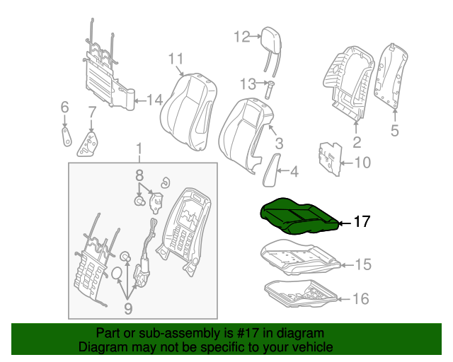 205-910-18-19-9D88 - Cover Front Seat Cushion 2016-2020 Mercedes-Benz ...