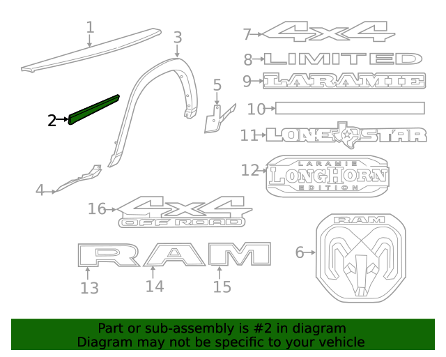 2019 Ram 2500 Molding-Body Side - Passenger Side (RH) 6QE36SZ0AC ...