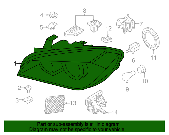 63117436466 - 2017-2019 BMW X1 Composite Headlamp (63-11-7-436-466 ...