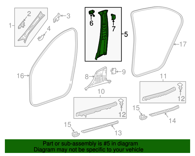 222-690-06-25-9H93 - Upper Center Pillar Trim 2014-2020 Mercedes-Benz ...