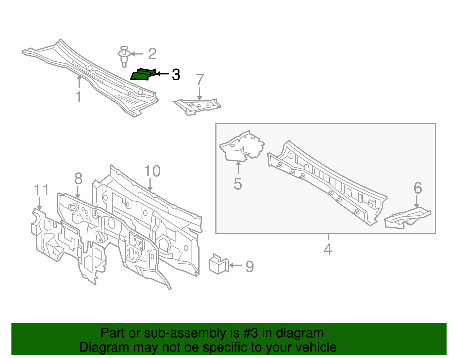 53866-04010 - 2005-2015 Toyota Tacoma - Cowl Cover Seal (Right, Front ...