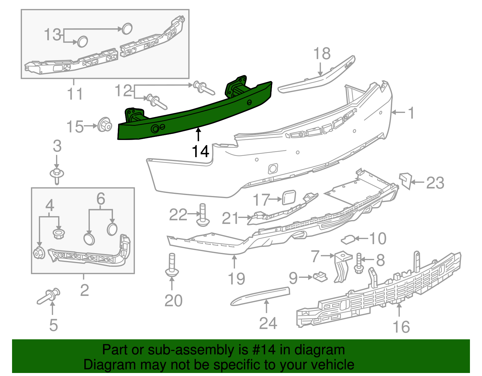 2016-2019 Cadillac ATS Rear Bumper Impact Bar 23507560 | Auto Parts Express