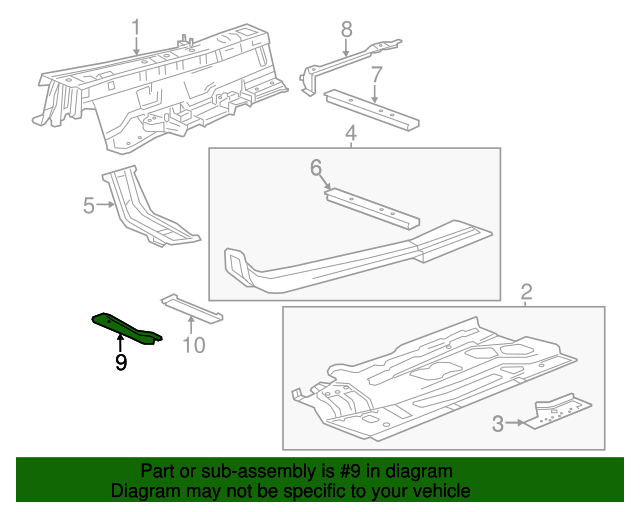 Genuine OEM Number 4 Floor Panel Cross Bar Reinforcement Part# 23495556 ...