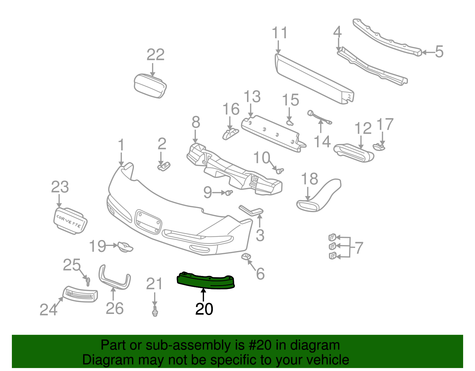 1997-2004 Chevrolet Corvette Passenger Side Front Bumper Outer Valance ...