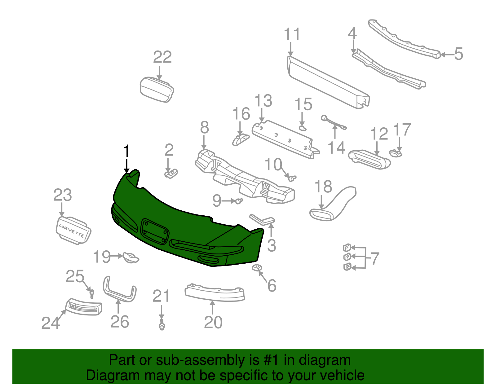1997-2004 Chevrolet Corvette Front Upper Bumper Cover 10433080 GM ...