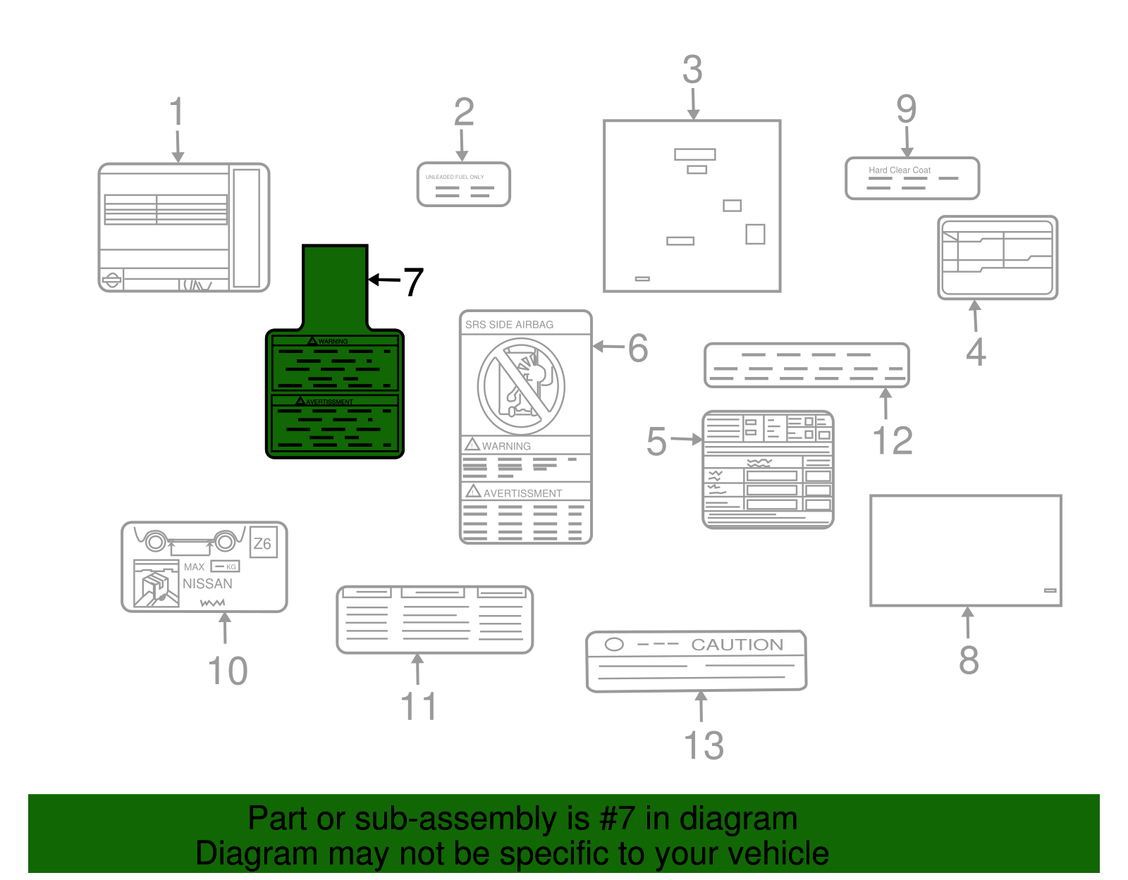 2003-2007 Nissan 350Z Air Bag Label 98590-79911 | Nissan Parts Central