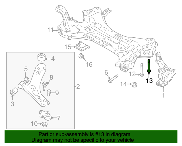 62617-3W000 - Engine Cradle Rear Bolt 2012-2013 Kia Sportage | Kia ...