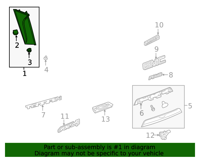 2018-2022 GMC Terrain Black Passenger Side Liftgate Side Aero Applique ...