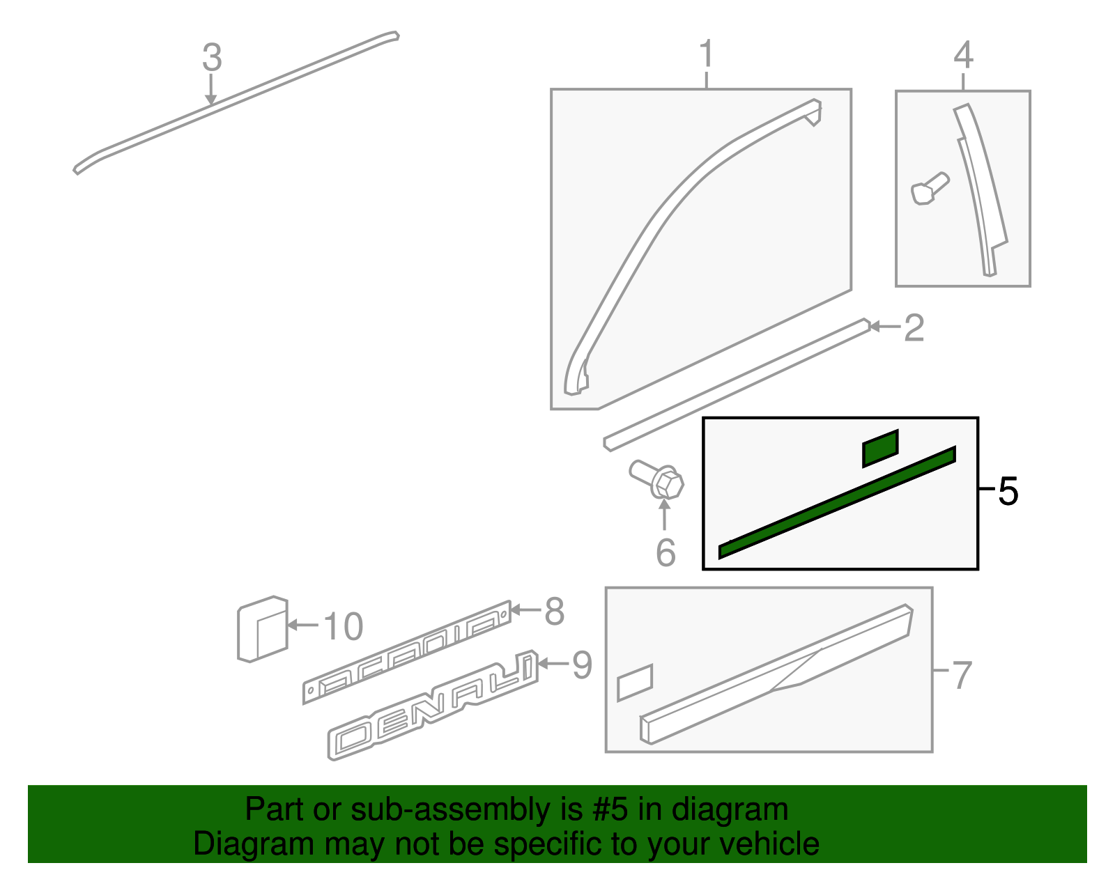 2013-2016 GMC Acadia Primed Driver Side Front Door Center Molding ...