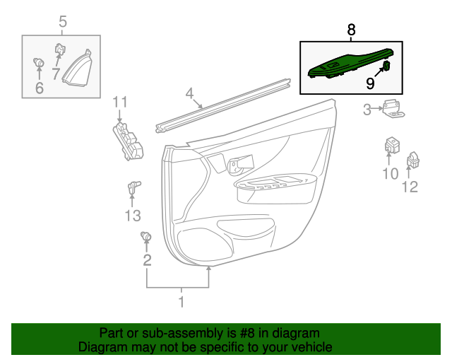 2009-2013 Toyota Corolla Door Window Switch Bezel (Left, Front, Upper ...