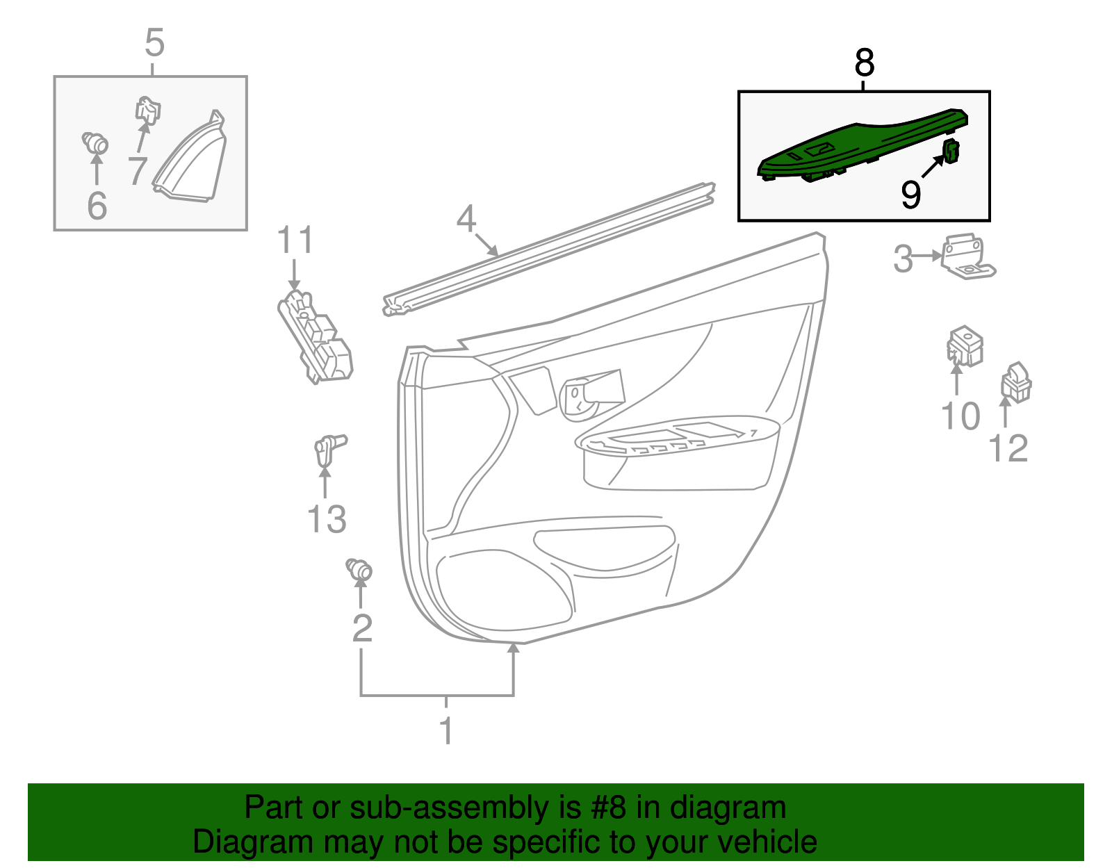 2009-2013 Toyota Corolla Door Window Switch Bezel (Left, Front, Upper ...