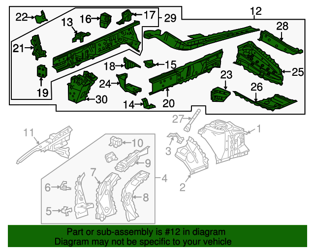 42813418 - Passenger Side Front Compartment Inner Side Rail GMPartsNow