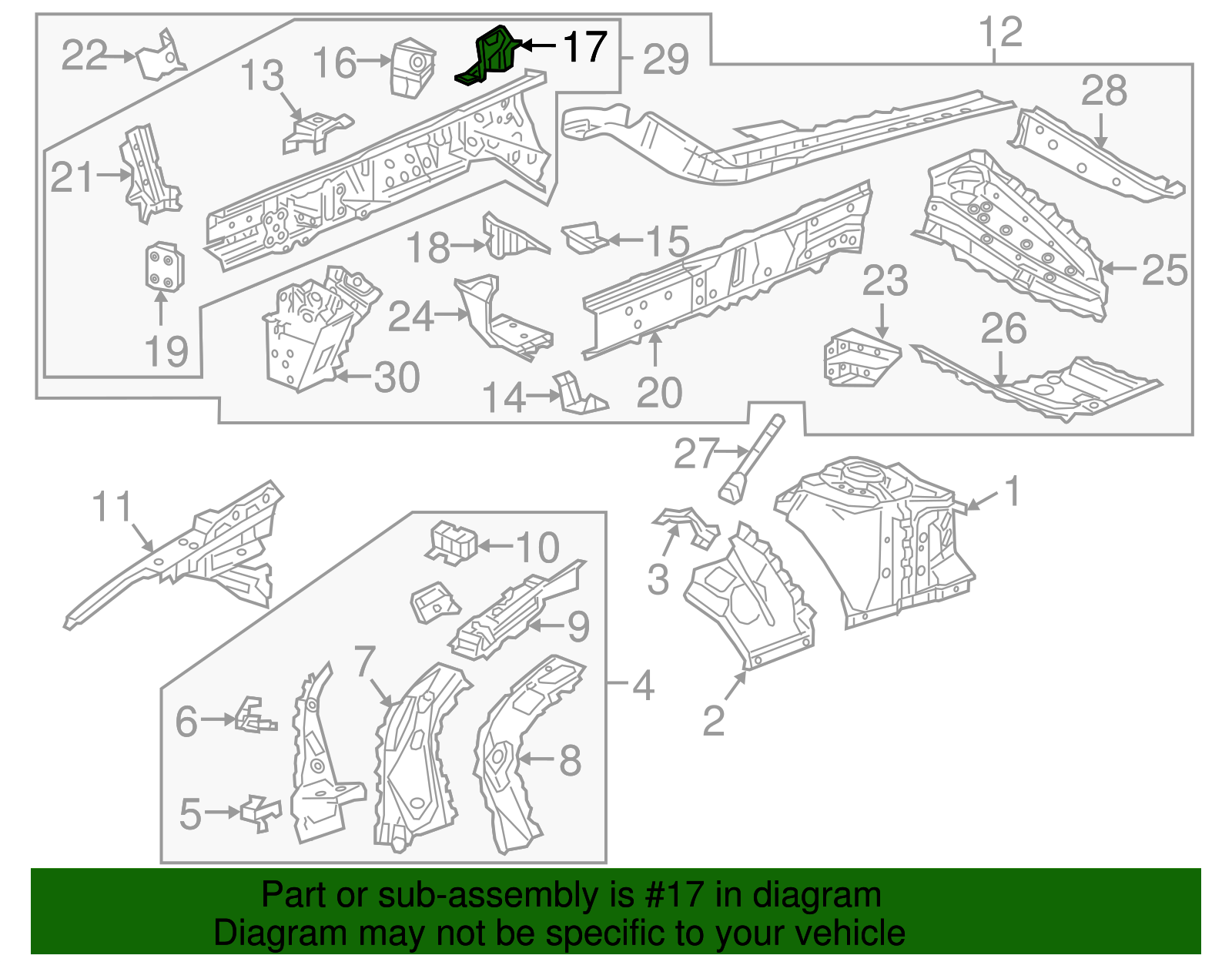 2016-2024 GM Driver Side Front Compartment Side Rail Rear Reinforcement ...