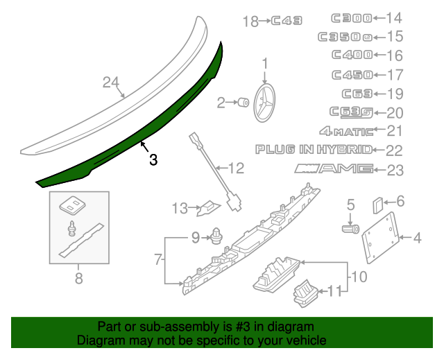205-743-03-00 - Upper Molding 2015-2021 Mercedes-Benz | Mercedes-Benz ...