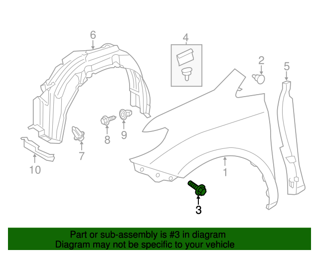 2002-2021 Toyota Fender Bolt 90080-11247 | Toyota Parts Center