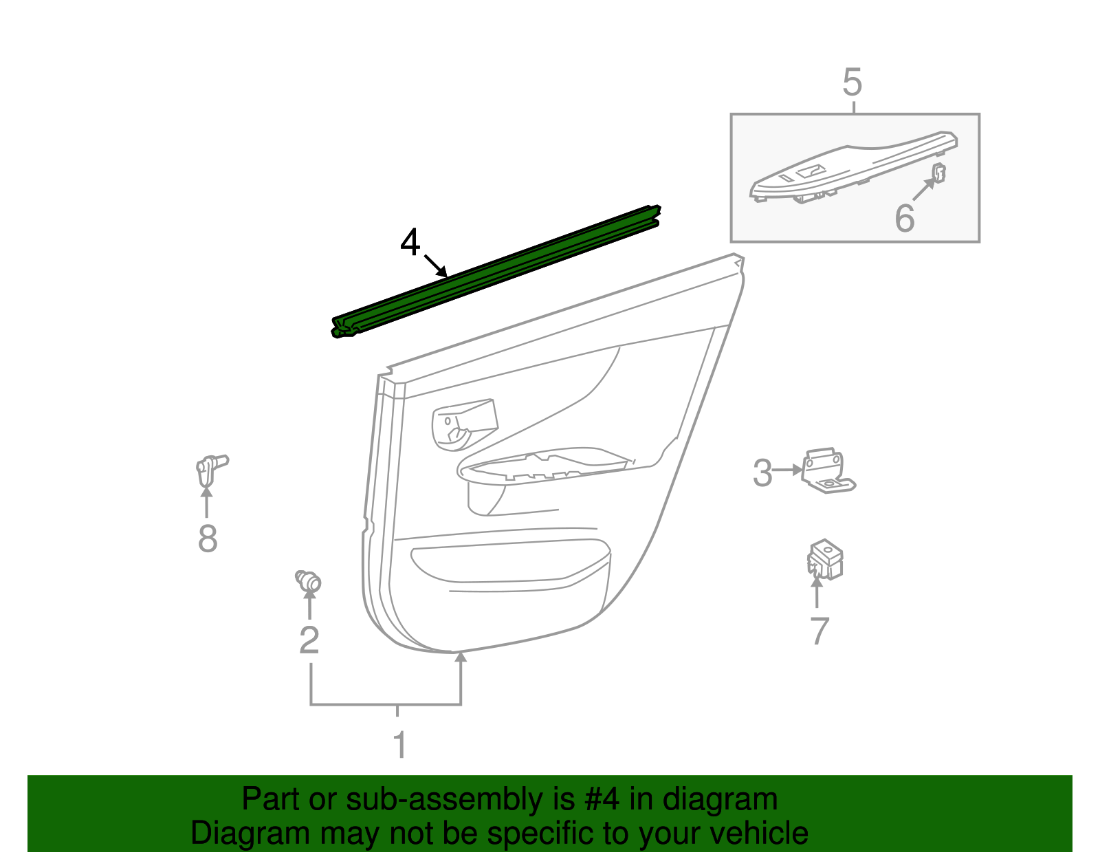 68173-02160 - Door Window Belt Weatherstrip (Right, Rear) - 2009-2013 ...
