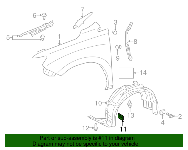 2010-2015 Lexus Fender Liner Pad 53851-0E030 | OEM Parts Online