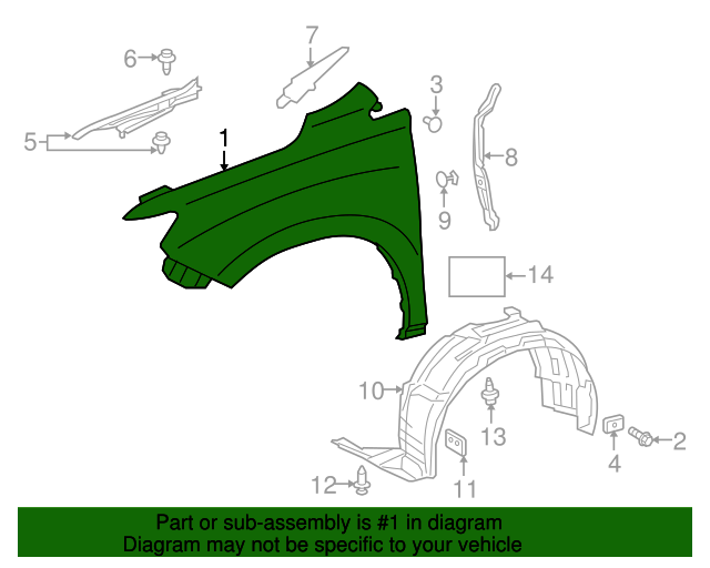 53811-0E070 - Fender Assembly For 2010-2015 Lexus RX350 | Lexus OE Parts