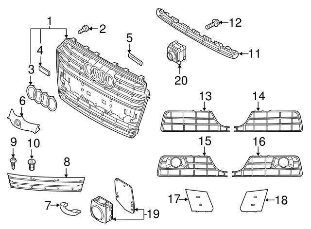2016-2018 Audi A7 Quattro Outer Grille 4G8-807-647-E-9B9 | Audi USA Parts
