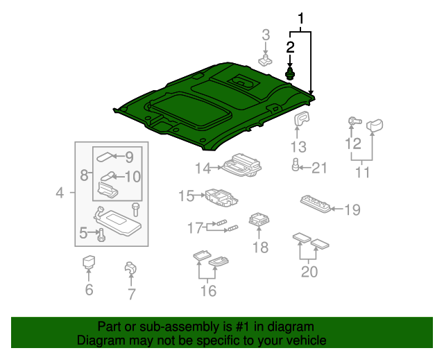 2006-2010 Honda Ridgeline Lining Assembly, Roof *NH220L* (Sunroof ...