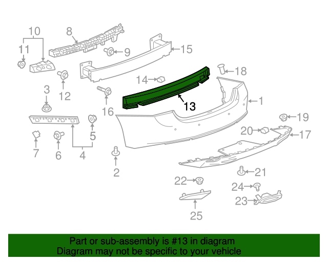 2016-2024 Chevrolet Malibu Rear Bumper Fascia Energy Absorber 84095274 ...