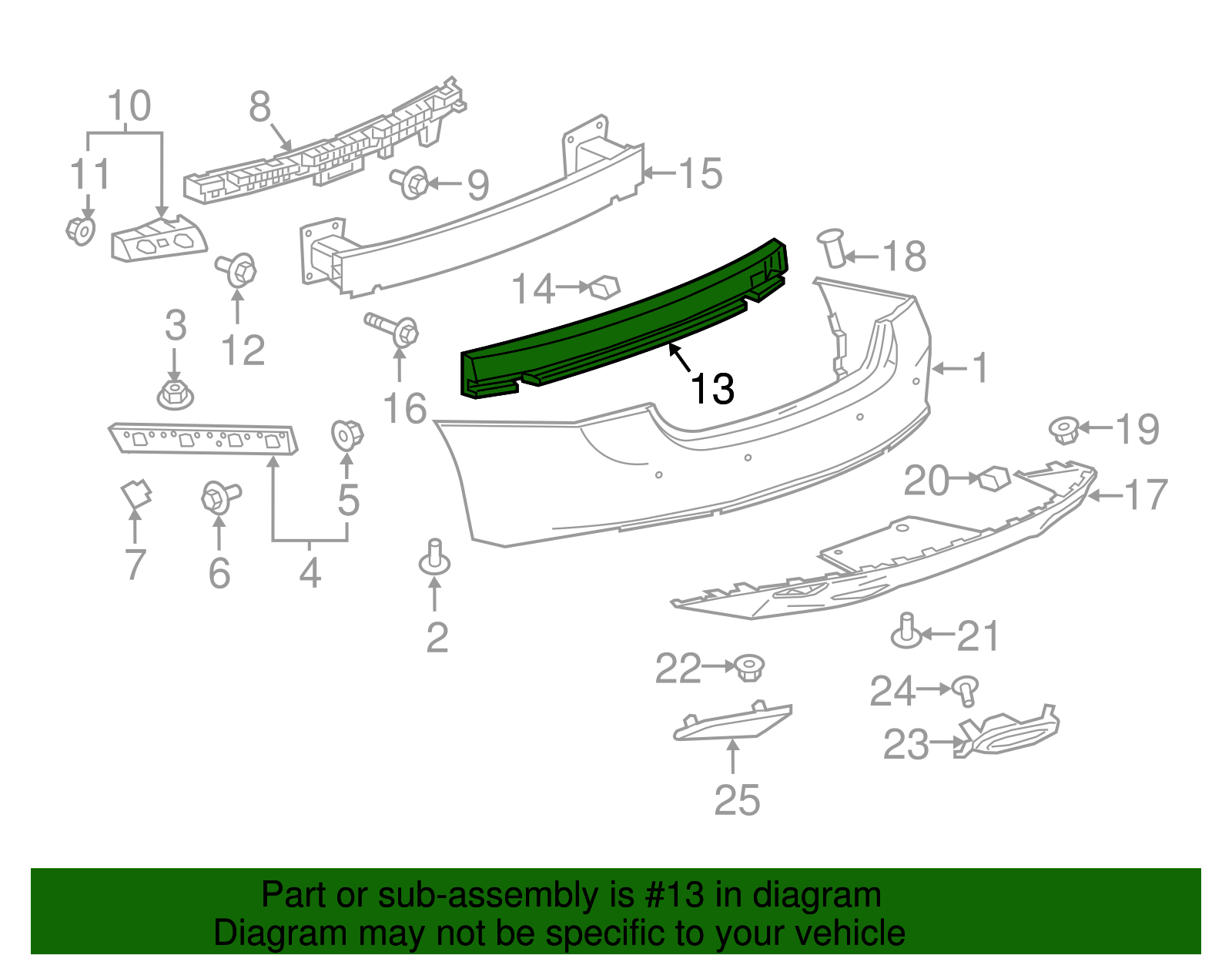 2016-2025 Chevrolet Malibu Rear Bumper Fascia Energy Absorber 84095274 ...
