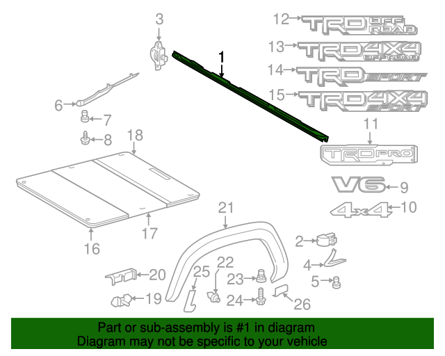 66248-04050 - Truck Bed Side Rail (Right, Rear) 2016-2023 Toyota Tacoma ...