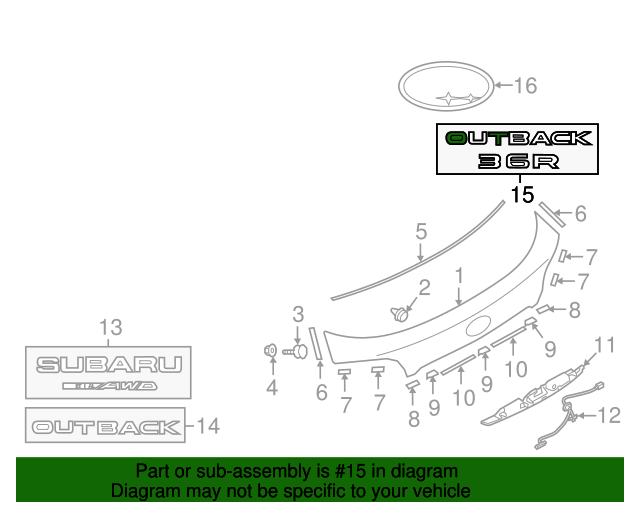 2015-2019 Subaru Outback Nameplate 93079AL010 | Subaru Parts Store