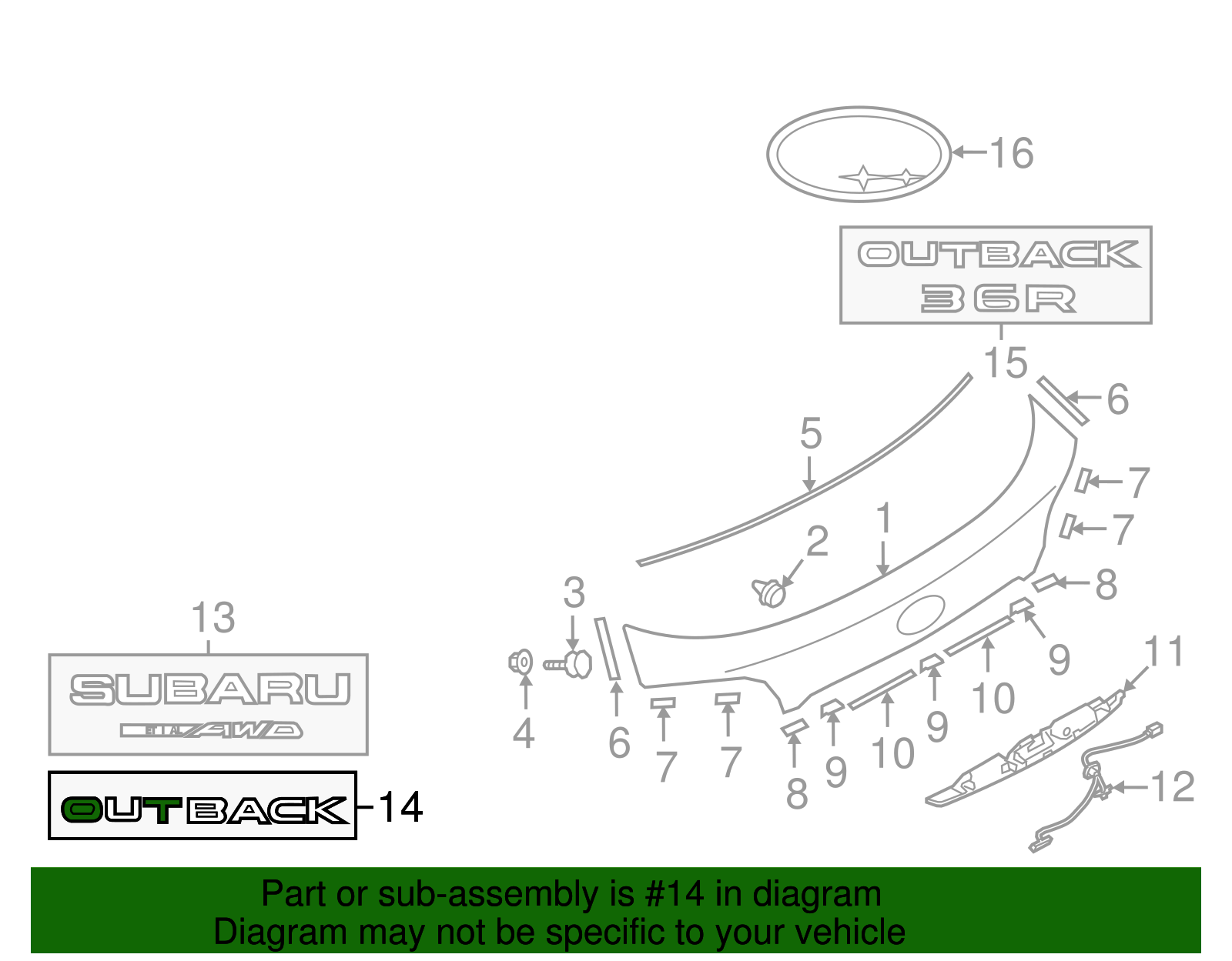 93079AL000 - High-Quality Hatch Emblem for 2015-2019 Subaru Outback ...