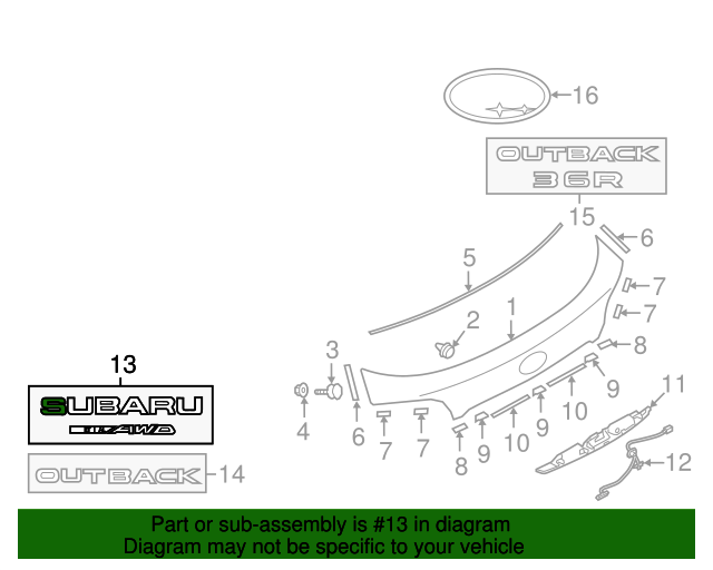 2015-2019 Subaru Outback Nameplate 93079AL020 | Subaru Parts Store
