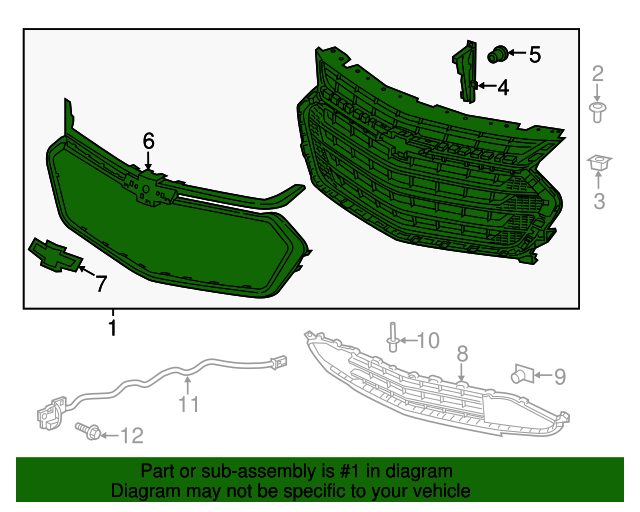 2018-2021 Chevrolet Traverse Grille (Replaces Part numbers 84344490 and ...